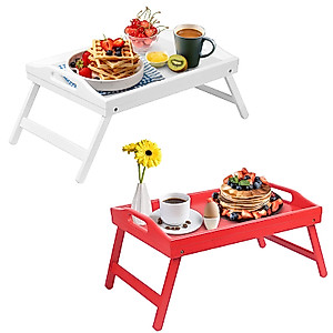 reakfast Tray Folding Legs with Handles Kids Bed Tray Table for Sofa Eating,Drawing,Platters Bamboo Serving Lap Desk Snack Tray