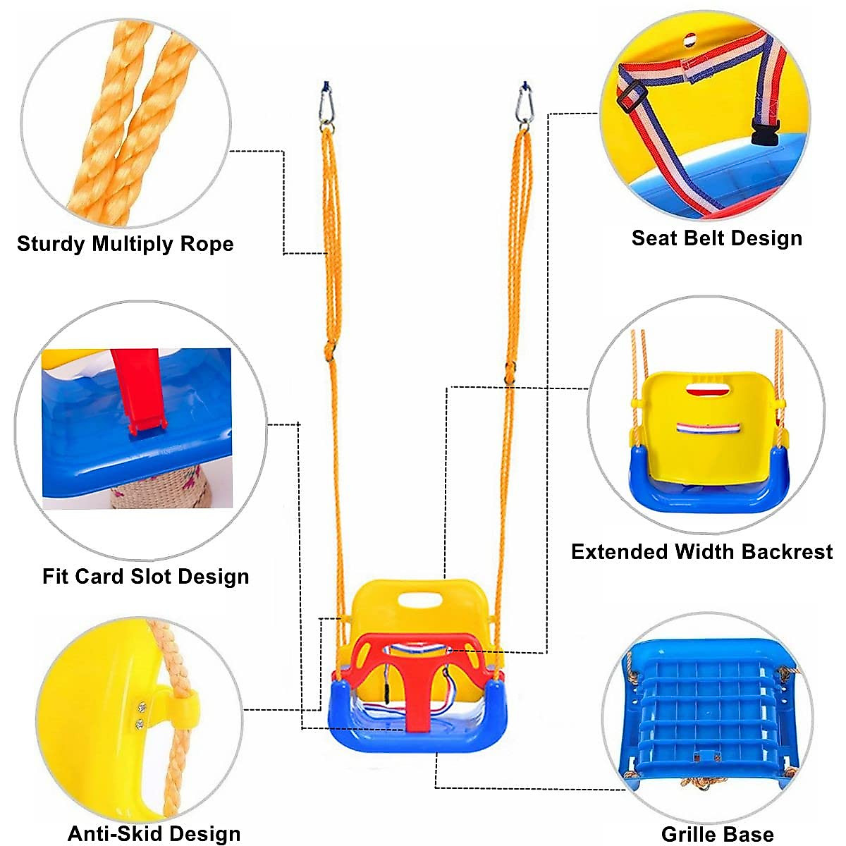 Yangogle 3-in-1 Toddler Swing Seat, Baby Swing Outdoor, Anti-Flip Snug & Secure Detachable Infants to Teens Kids Swing Seat for Indoor Outdoor Playground