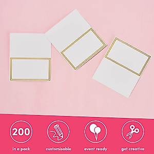 THE TWIDDLERS 200 Name Place Cards for Wedding Table Setting 3.5" x 2" Inch, White Blank Tent Name Cards with Gold Foil Border for Banquet, Reserved Seating, Dinner Parties