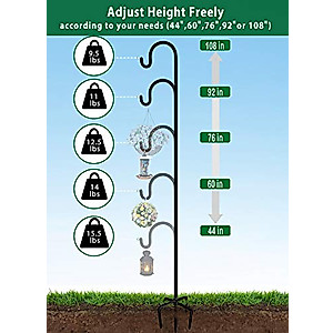 Artibear Adjustable Outdoor Shepherd Hook Stand with 5 Prong Base, 108 Inches Tall 3/5 in Thick, Shiny Black (1 Packs)