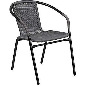 2 Pack Indoor or Outdoor Restaurant Chair with Black Frame Finish and Gray Rattan