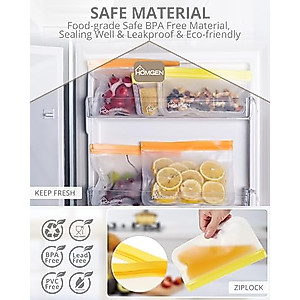 HOMGEN Reusable Storage Bags, 26Pcs BPA Free PEVA Fridge Reusable Storage Bags Leak Proof Resuable Freezer Bags, Reusable Gallon Bags, Reusable Sandwich Bags for Meat Fruit Veggies etc