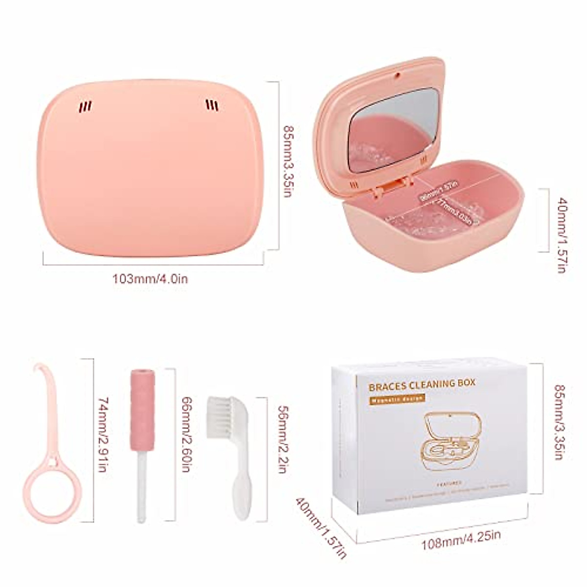 MURRI&MURRDI Retainer Case,Denture Case,Denture Bath Box with Strainer Basket,Cute Denture Holder Storage Soak Container for Travel Cleaning, Mouth Guard Case, Braces cleaner Cup (H Pink)