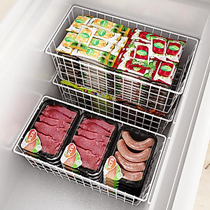 Orgneas Freezer Organizer Bins, Freezer Baskets for Chest Freezer and Upright Freezer Refrigerator Dividers Frozen Meats Storage Containers Organizer for Fruits and Vegetables, 5 Packs