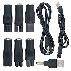 Charger Cord for Most Electric Hair Clipper Trimmer Shaver Razor, Flawless Leg Pedi - 5V DC Cable and Variety Adapters