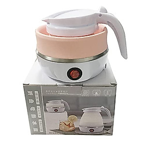 Foldable Portable Electric Kettle with Food Grade Silicone, 9 Mins Fast Water Boiling Tea Pot Coffee Pot for Camping or Travel, Collapsible Kettle with Separable Power Cord 110V US Plug 600ML Pink