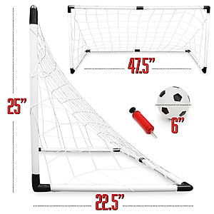 K-Roo Sports 2-Pack Youth Soccer Goals with Soccer Ball and Pump | Portable Goals with Nets and 6" Ball with Pump | Kids Activity, Practice Size Equipment | Travel and Backyard Play Toy for Children
