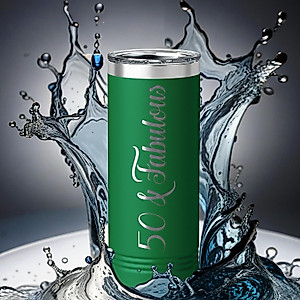 50 & Fabulous 22 oz Skinny Tumbler 50th Birthday Gifts For Women on Green Decorations Funny Present Vacuum Insulated Cup