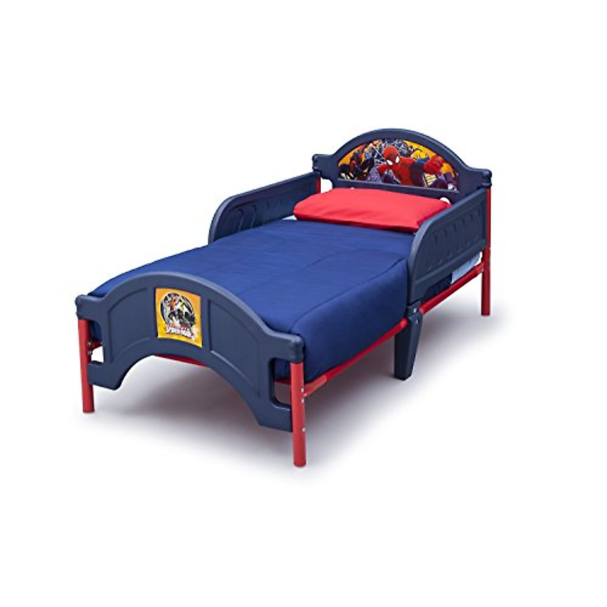 Delta Children Plastic Toddler Bed, Marvel Spider-Man + Delta Children Twinkle Galaxy Dual Sided Recycled Fiber Core Toddler Mattress (Bundle)
