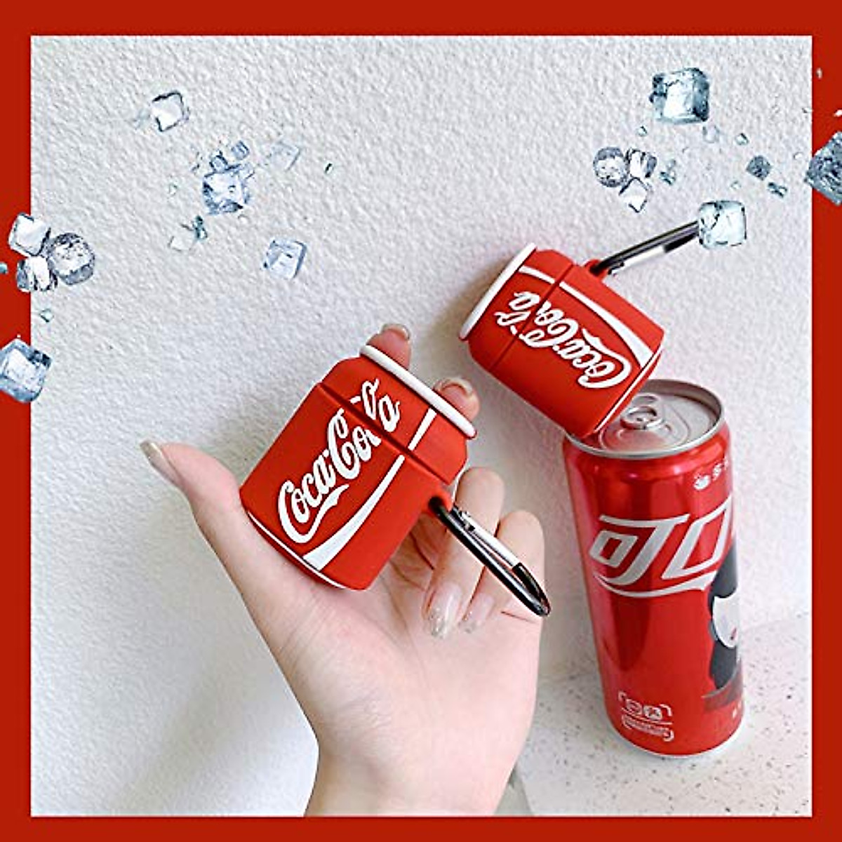 Ultra Thick Soft Silicone Case Cover for Apple AirPods 1 2 1st 2nd Generation with Keychain Coke Drink Can Shaped 3D Cartoon Cute Fun Funny Cool Unique Creative Women Teens Girls Boys Men