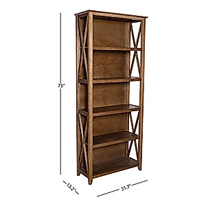 Amazon Brand – Stone & Beam 5-Shelf Bookcase, 75"H, Weathered Oak Finish
