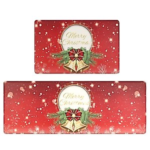 Falflor Christmas Kitchen Rugs and Mats 2PCS Cushioned Anti-Fatigue Kitchen Floor Mats Waterproof Standing Mats for Sink Kitchen Floor Landury