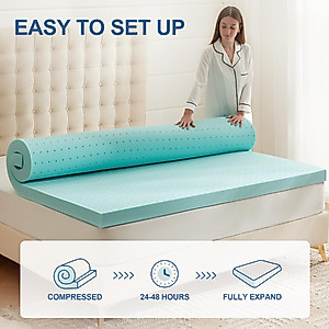 Eiayeebil 3 Inch Memory Foam Mattress Topper Full, Mattress Pad Gel Infused Foam Bed Topper, Ventilated Soft Blue,Full Size