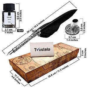 Trustela Feather Quill Pen Set - Calligraphy Dip Pen Set Includes Big Feather Pen With 18 Calligraphy Nibs And Pen Holder In A Gift Box For Writing And Antique Desk Decor (BlackFeather)