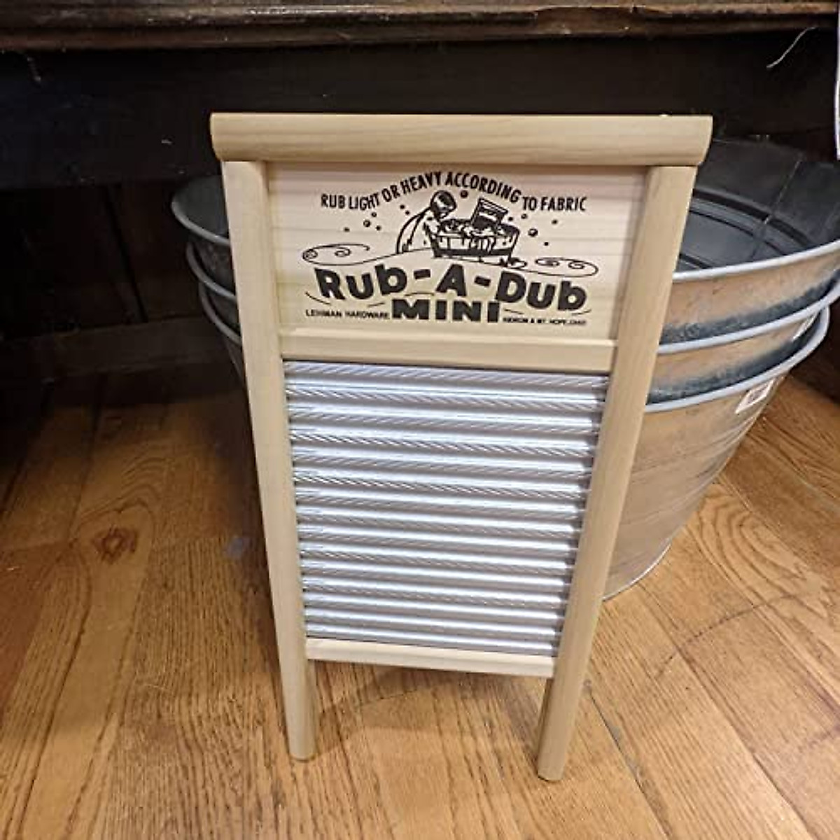 Lehman's Rub A Dub Mini Laundry Clothes Washboard Tin Spiral Crimp Wood Frame