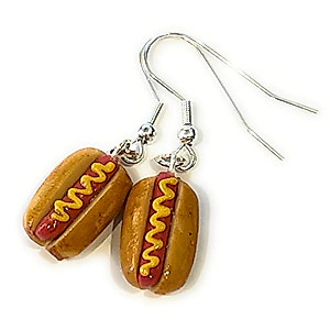 Artwonders Handmade Hot Dog Food Dangle Earrings, Mini Food Jewelry, Fast Food Themed Gifts, Foodie Gifts for Women