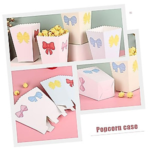 FELTECHELECTR 12pcs Popcorn Boxes Bow Popcorn Disposable Snack Containers Red Bows White Cardboard Sheets Theater Container Cup Popcorn Bucket Movie Theater Popcorn Boxes Popcorn Boxes for Party