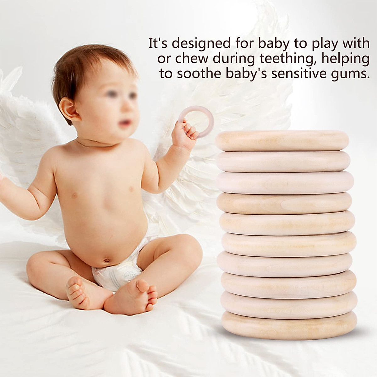 Wood Teething 10Pcs Wood Teething Rings Baby Infant Teether Wooden Bracelet DIY Craft Pacifiers Teethers Teething Relief Baby Wooden Teether Accessories Pendant Connector