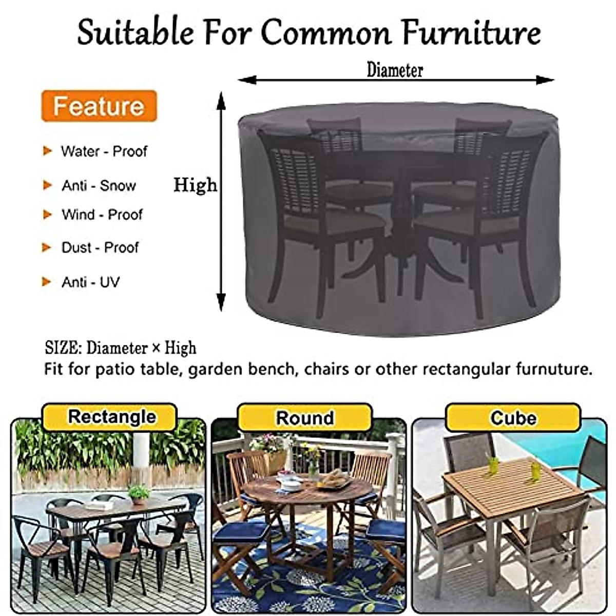 BAOFI Garden Furniture Covers Waterproof 24x24in, Patio Furniture Cover Round, Table Covers 420D Oxford Fabric Windproof Dust Proof Rip Proof for Outdoor Dining Table and Chairs