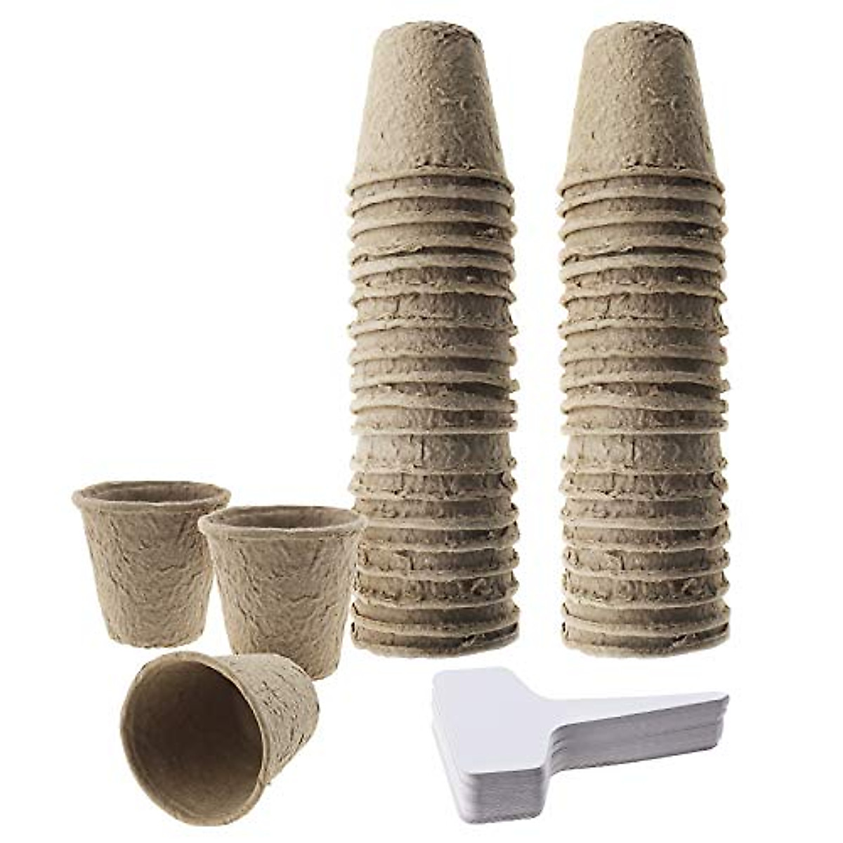 Create idea 100Pcs Fibre Plant Pot and Label Set, Transplant Seedling Pot Organic Biodegradable Eco-Friendly