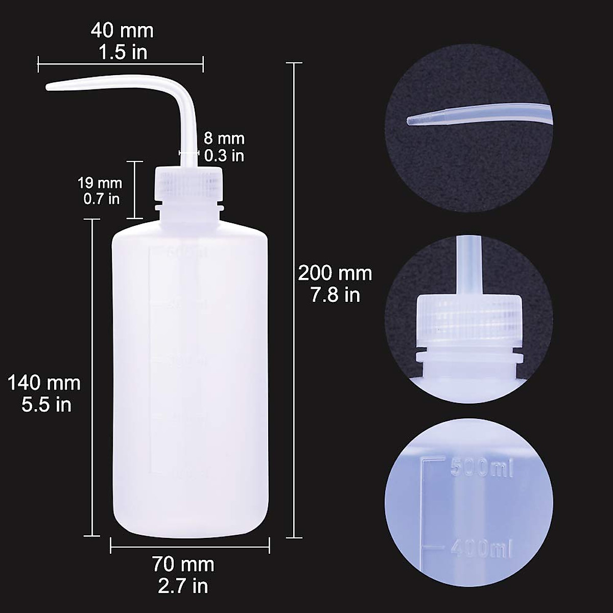 CVNDKN Wash Bottles,3pcs 500ml Plastic Safety lab Wash Bottle,Squeeze Bottle with Scale -16 oz