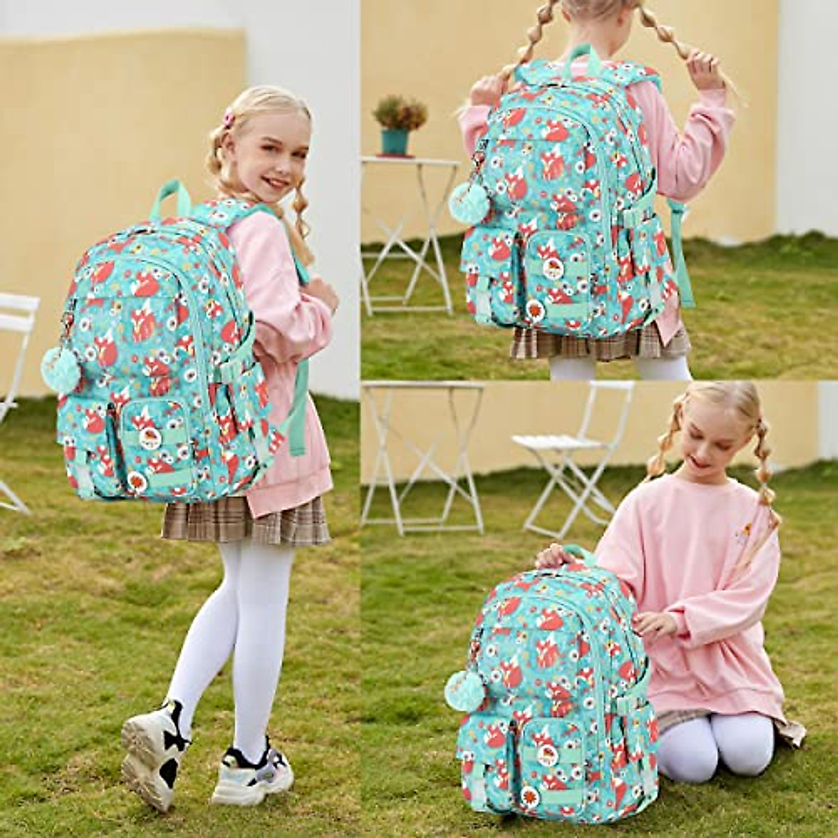 KIDNUO Girls Backpack,15.6 Inch Laptop School Bag Large Primary Elementary Middle College Bookbags Kids Backpacks for Teens Girls Women Students Anti Theft Travel Daypack (Green)