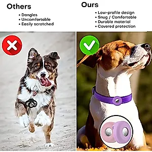 Odnaey Airtag Dog Cat Collar Holder 2 Pack Silicone Pet Collar Case Apple Airtags, Screen Protectors 4 Pcs Used Anti-Lost Case Compatible Cat Dog Collars Loop & Backpack Accessories, M-Black Blue