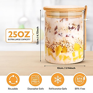 2 Pack 25oz Large Overnight Oats Containers with Lids, Overnight Oats Jars with Spoons, Glass Jars with bamboo Lids,salad jars with lids meal prep for Chia Seed Pudding Yogurt Cereal Coffee Flour