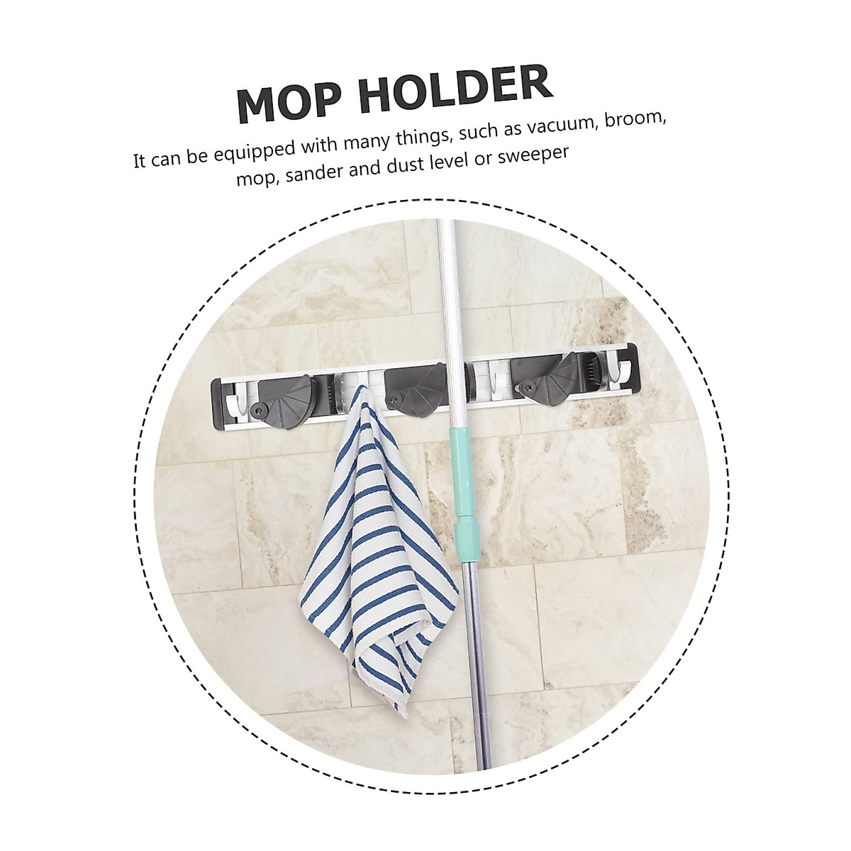 OKUMEYR 2pcs Mop Holder Wall Mount Tool Organizers Cleaning Supplies Organizer Wall Mounted Organizer Nail Broom Holder Mops Wall Utility Rack Shelf Rakes Dustpans Hanger Black Abs