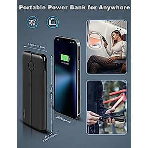 Upgraded Portable Charger, GiieeGii 10000mAh Power Bank Built in Cable, with Micro & Type-C 3 Kinds Cables and USB Output Port Cell Phone Battery Backup Compatible with iPhone Android Smartdevices