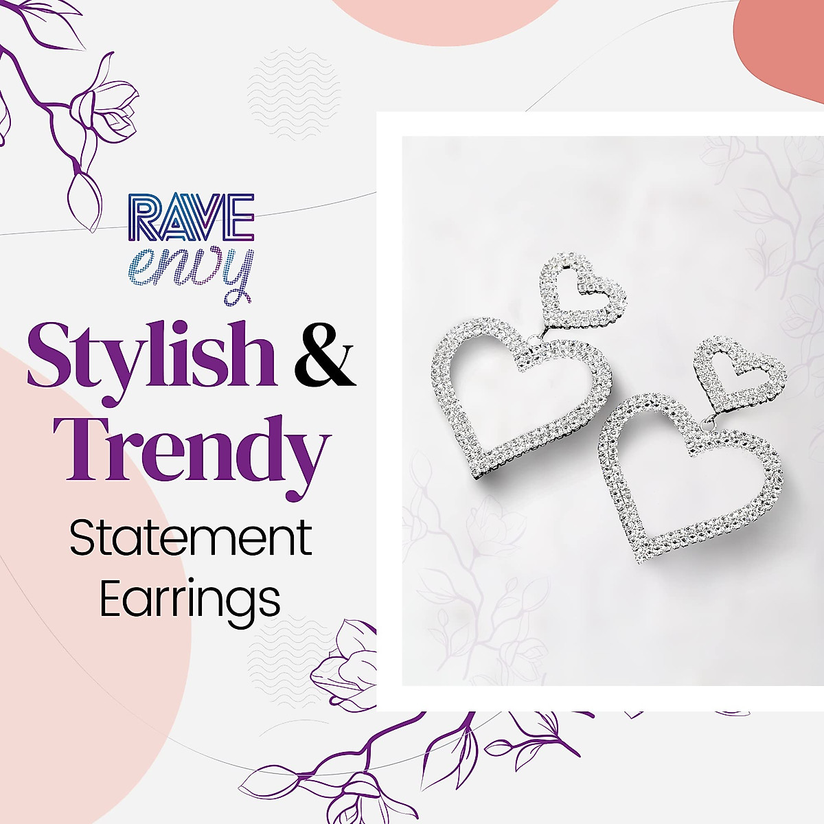 Rave Envy Silver Heart Earrings for Women, Heart Shaped Earrings - Statement Earrings for Womens