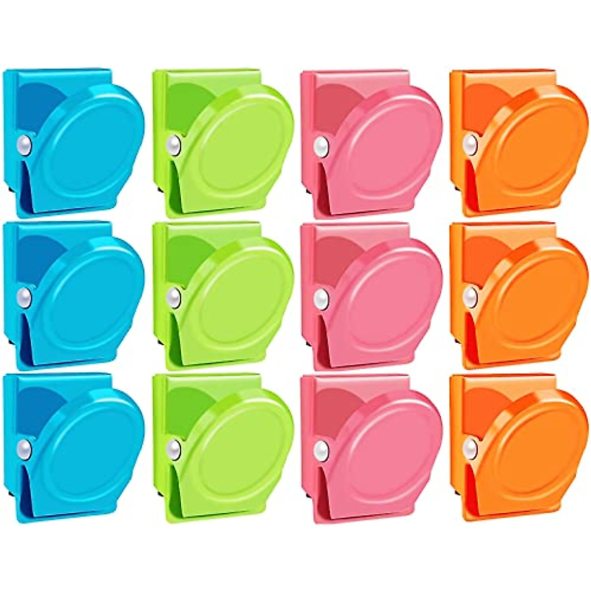 BamLue 12 Pieces Fridge Magnet Clips, Refrigerator Whiteboard Wall Fridge Memo Note Paper Clips, Colored Heavy Duty Metal Magnetic Clip for Photos, Pictures, Papers on Home & Office & Teaching