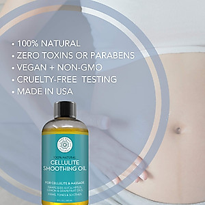 Pure Body Naturals Anti Cellulite Massage Oil, 8 fl oz | 100% Natural Cellulite Remover Oil for Thighs and Butt Firming | Chemical Free Body Oil for Skin Tightening and to Reduce Stretch Marks