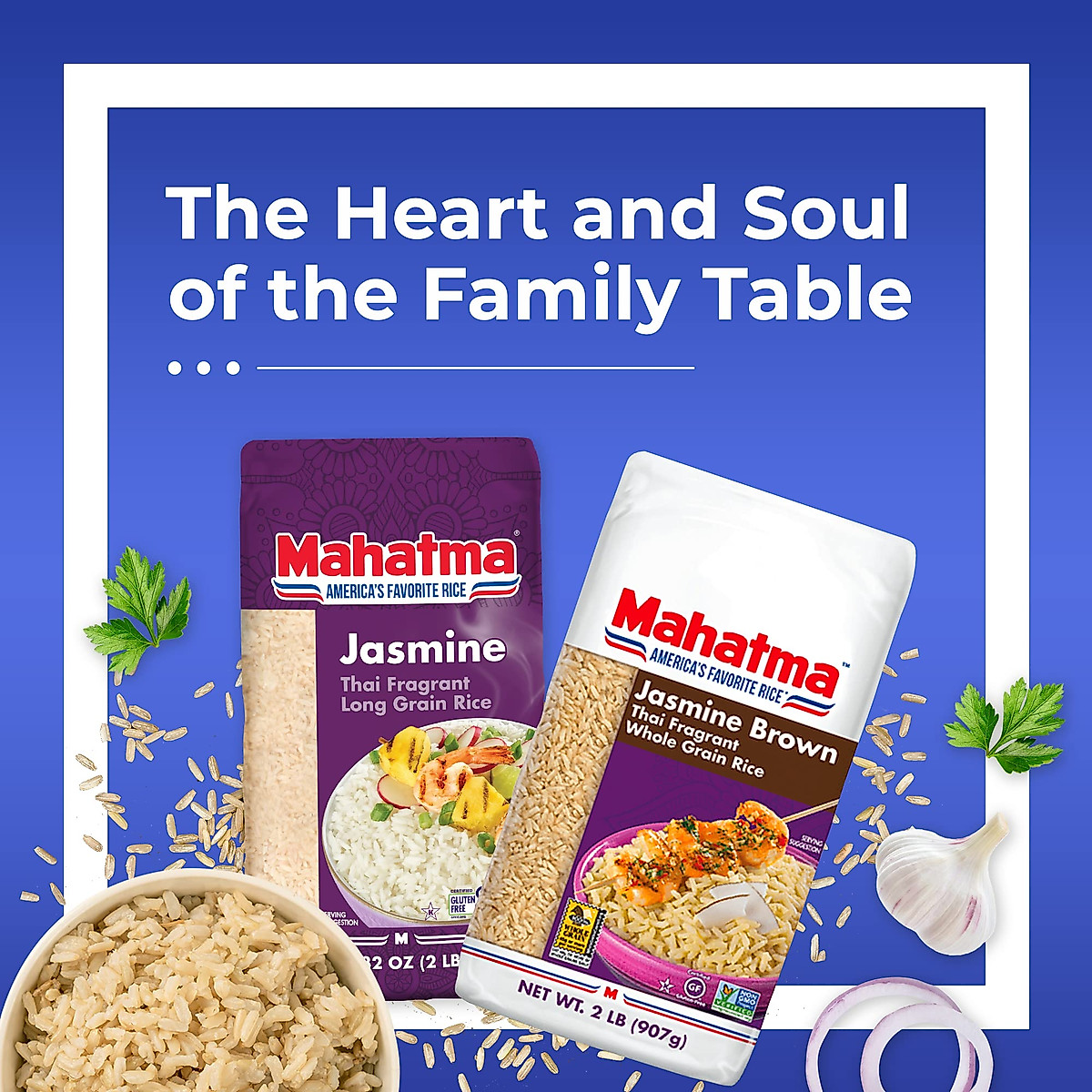 Mahatma Brown Jasmine Rice Bag 2lb, Brown Thai Jasmine Rice, Microwave Rice in 20 Minutes or Cook on Stovetop in 30 Minutes