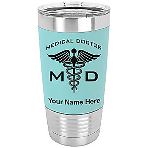 LaserGram 20oz Vacuum Insulated Tumbler Mug, MD Medical Doctor, Personalized Engraving Included (Silicone Grip, Teal)