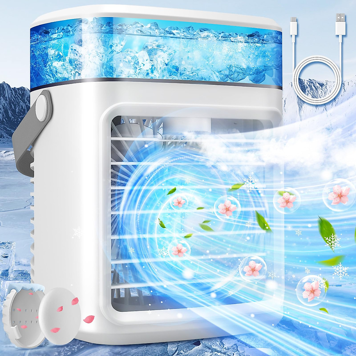 Portable Air Conditioners, Evaporative Personal Air Conditioner Cooling Fan with 3 Powerful Wind Speed & Cool Mist, Mini Air Conditioner with Aroma Diffuser,Quiet AC Air Cooler for Car Bedroom Camping