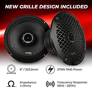 DS18 PRO-ZT Pro Audio Coaxial Midrange Speakers with Built-in Bullet Tweeter, 4-Ohms, Water Resistant - Black Metal Mesh Grill Included (1 Speaker) (8" inches)