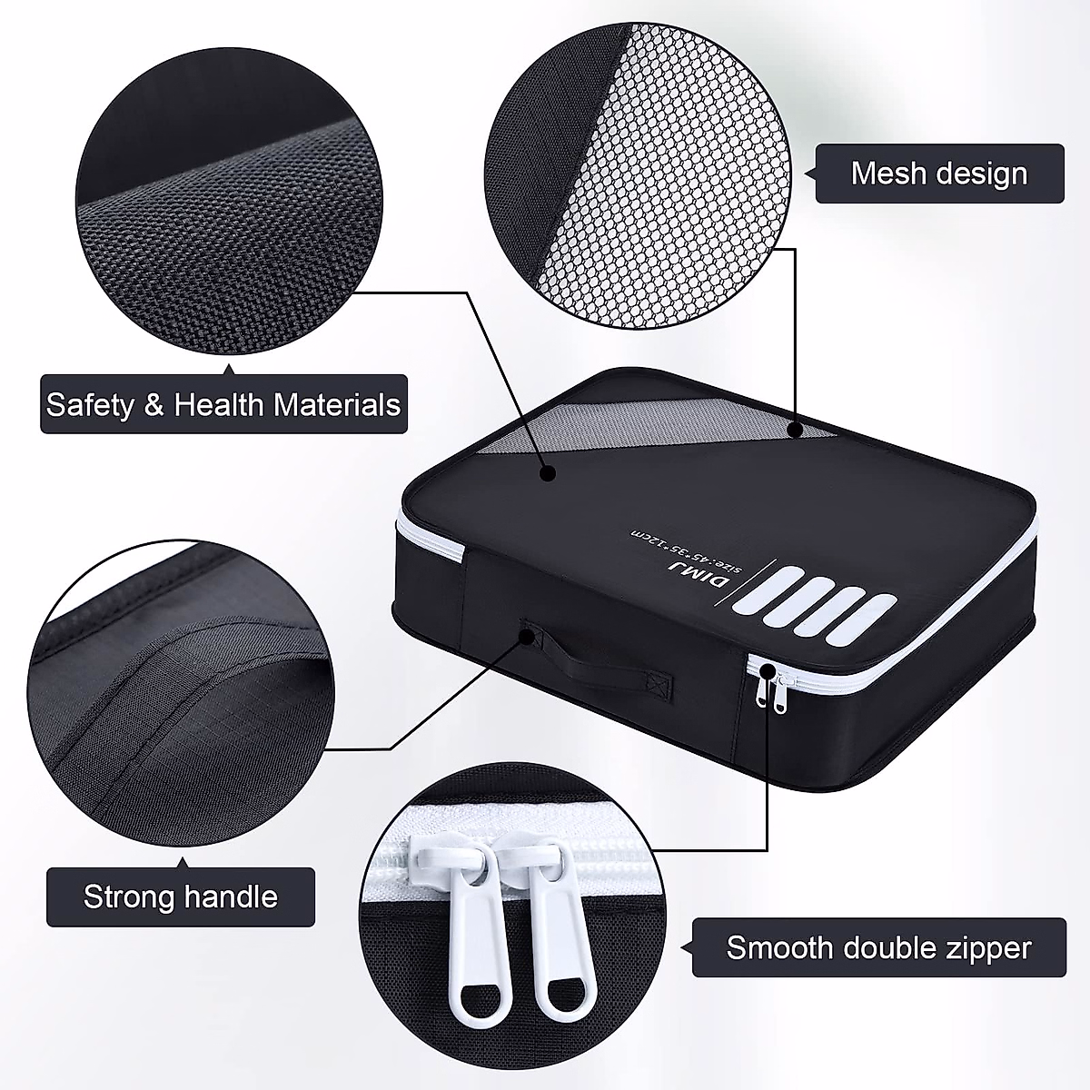 DIMJ Packing Cubes - 8 Packs Travel Organizer Bags for Luggage, Lightweight Travel Accessories, Travel Luggage Organizers with Laundry Bag, Shoe Bag, Toiletries Bag (Black)