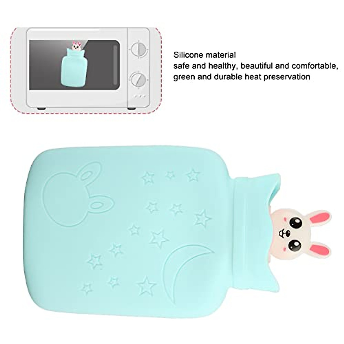 Silicone Hot Water Bottle, Beautiful Microwave Heating, Explosionproof, High Temperature Resistant, Hot Compress Hot Water Bottle (Blue)