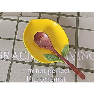 Ceramic Spoon Rest for Stove Top, Cute Spoon Rest for Kitchen Counter, Cooking Spoon Holder for Kitchen Counter, Utensil Rest for Spoon Spatula Ladle or Tong (Yellow Lemon)