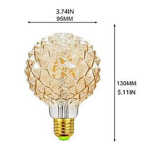 G95 LED Pineapple Bulb Retro Edison Lamp 4W 2700K Warm White Light Not Dimmable 40W Equivalent Amber Glass Lamp, E26 Base, Suitable for Bedrooms, Restaurants, Cafes, Pack of 2