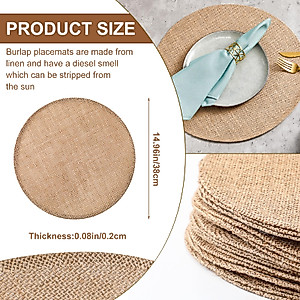 Yunlly Set of 48 Burlap Round Placemats Bulk Burlap Circle Rustic Table Decorations Jute Farmhouse Placemats Heat Resistant Round Table Mats Charger Place Mats for Wedding Dining(Brown, 15 in)
