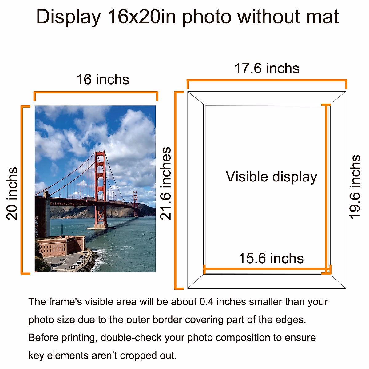 LUCKYLIFE 16x20 Frames, Picture Frames for Wall, Display Pictures 11x14 with Mat or 16x20 without Mat, Set of 2, Black