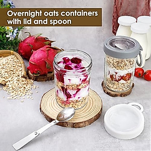 Quald Overnight Oats Containers with Lids, Folding Spoons and Divided Compartments for Fruit (4 Pack)