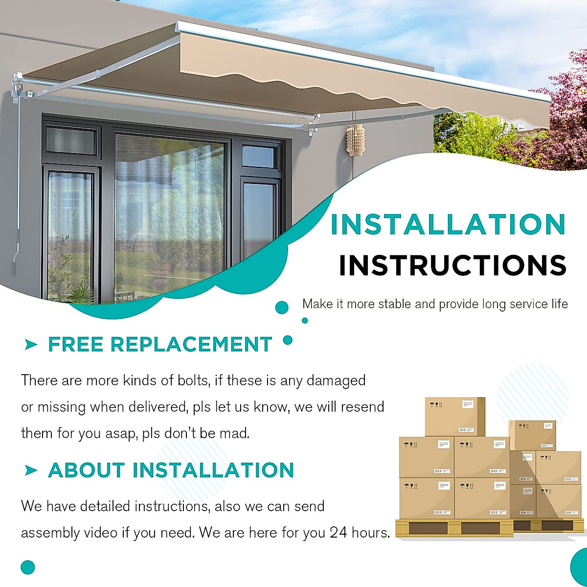 AECOJOY 13'×8' Manual Retractable Awning Sun Shade Patio Awning Cover Outdoor Patio Canopy ...