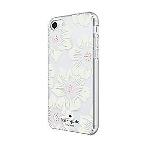 Kate Spade New York Phone Case|For Apple iPhone 8, iPhone 7, iPhone 6S, and iPhone 6|Protective Phone Cases with Slim Design, Drop Protection,and Floral Print-Hollyhock Cream/Blush/Crystal Gems/Clear