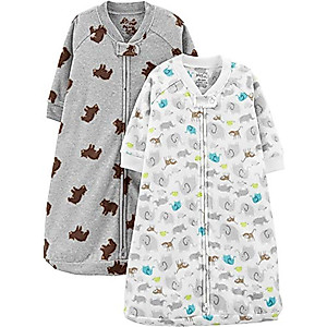 Simple Joys by Carter's Baby 2-Pack Microfleece Long-Sleeve Sleepbag, Grey Heather Bear/White Forest Animals, 6-9 Months