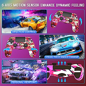 DYONDER Wireless Controller for PS4, Wireless Remote Gamepad with/Dual Vibration/6-Axis Motion Sensor/Audio Function, Game Controller Widely Compatible with PS4/PC/iOS(PINK)
