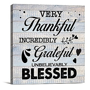 Lameila Thankful Grateful Sign Wall Art Prints Canvas Painting Rustic Very Thankful Incredibly Grateful Unbelievably Blessed Print Christian Home Decor 8" x 8"