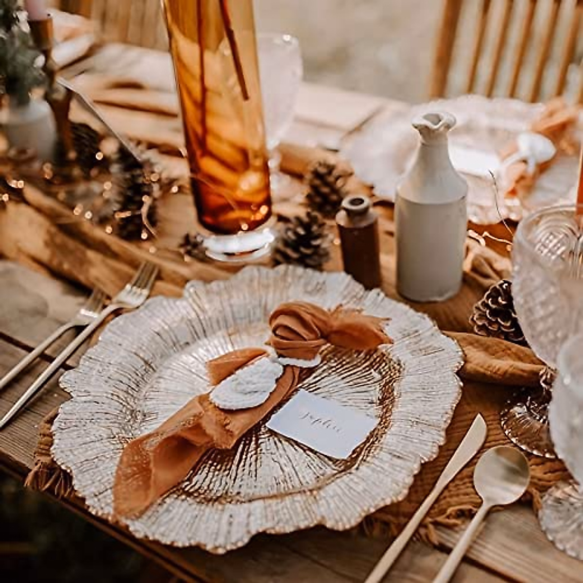 WUWEOT 12 Pack Silver Charger Plates, 13" Round Plastic Reef Plate Chargers with Flora Reef Design for Wedding Dinner Party Decoration